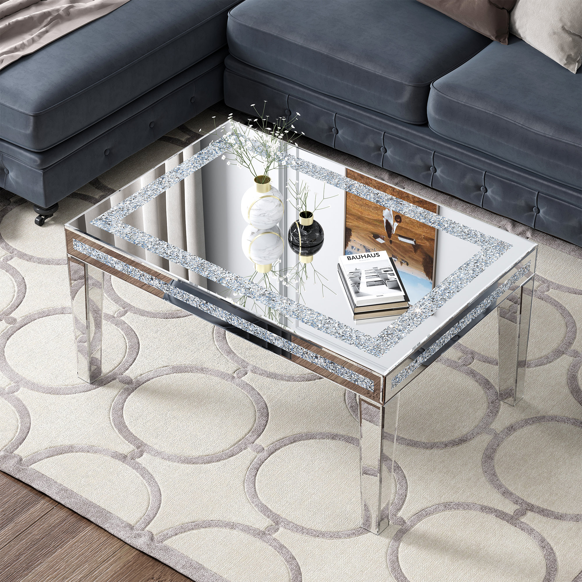 Mirrored glass tables store